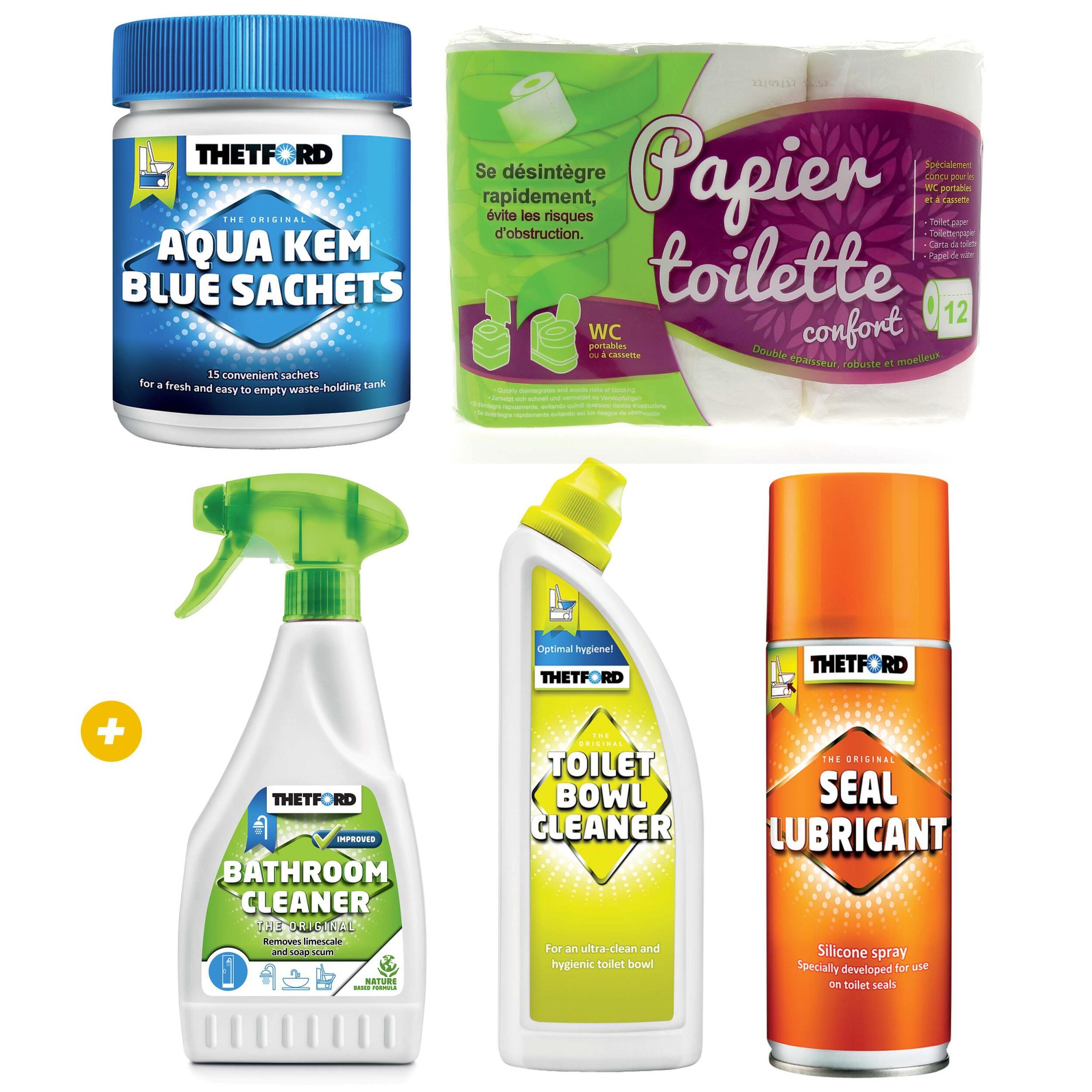 Aqua-Kem + Papier toilette + Nettoyant salle de bains + Nettoyant pour ...